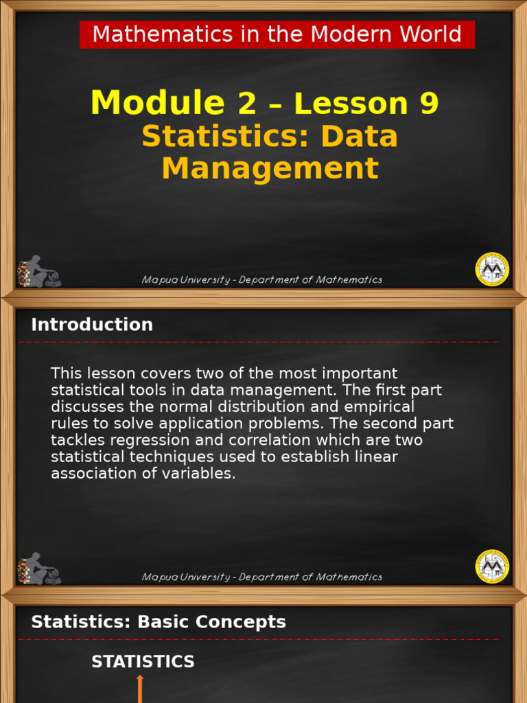 Module 2 Lesson 9 Data Management Introduction (1) (1) | PDF | Statistics | Data Analysis