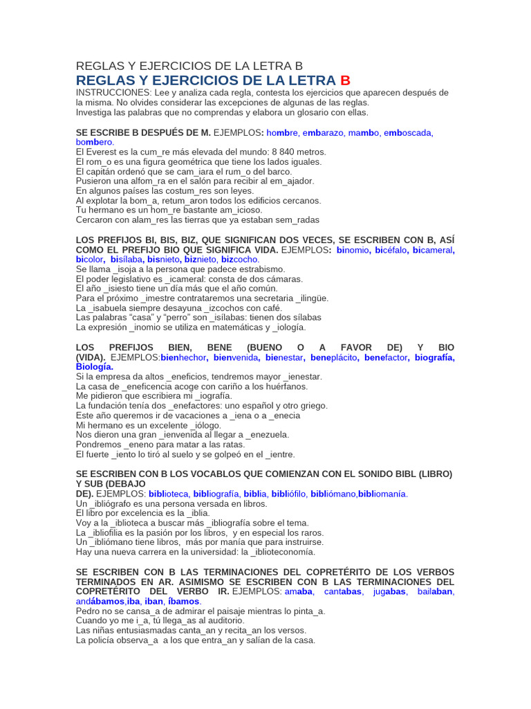 Reglas de Uso de la Letra B | PDF