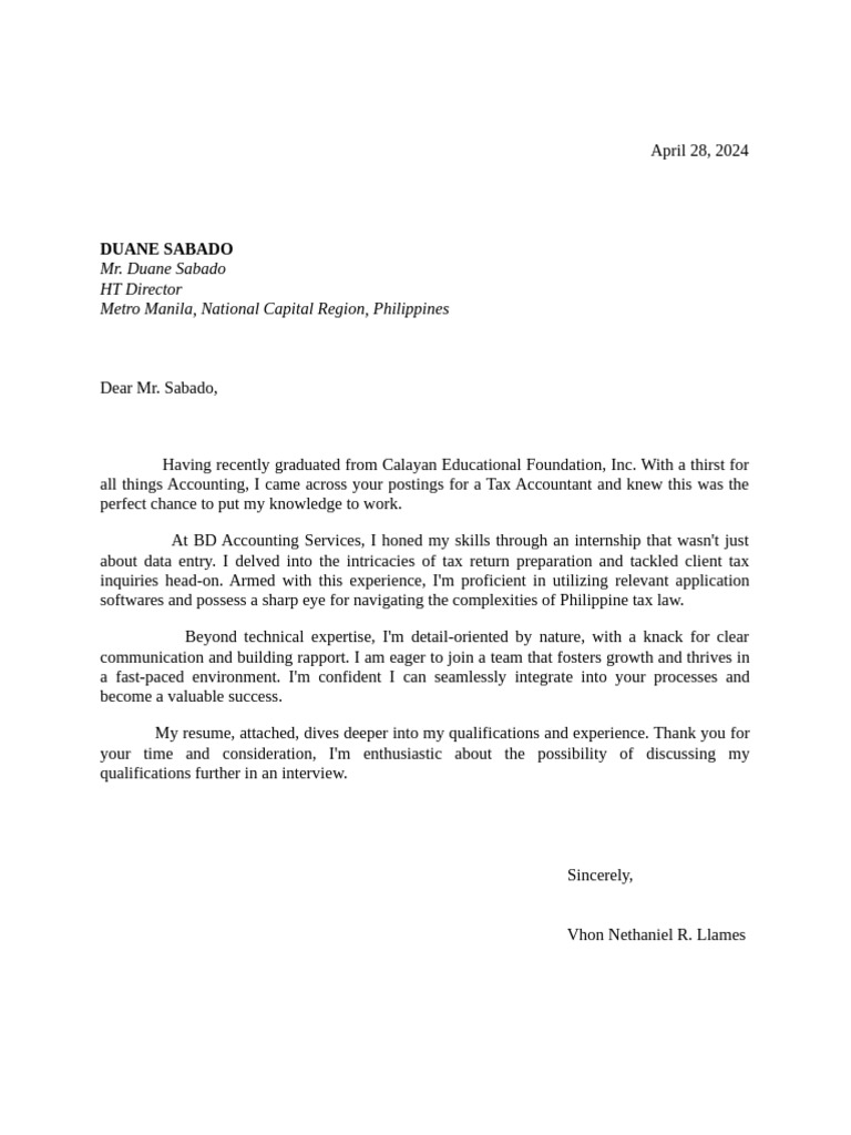 Semi Block Application Letter Sample | PDF