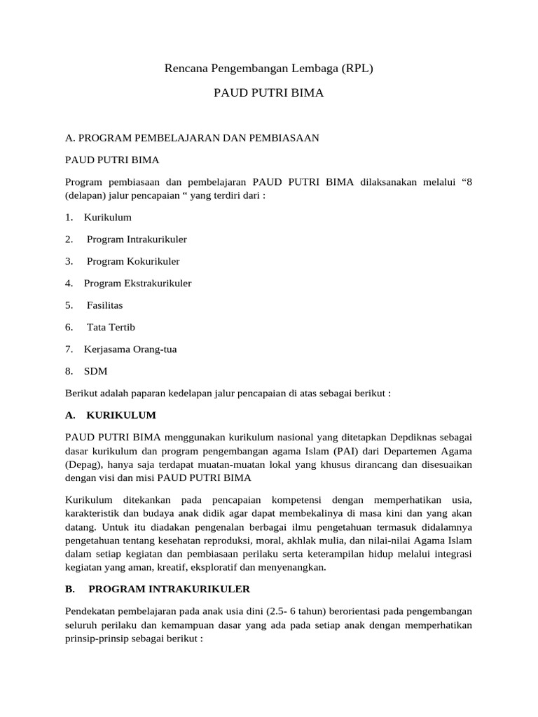 Program PAUD Putri Bima | PDF