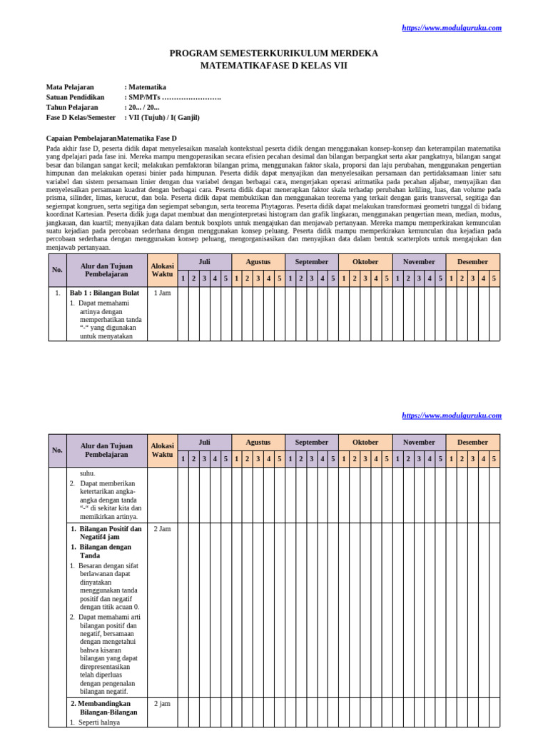 Prosem Kelas 7 Genap | PDF