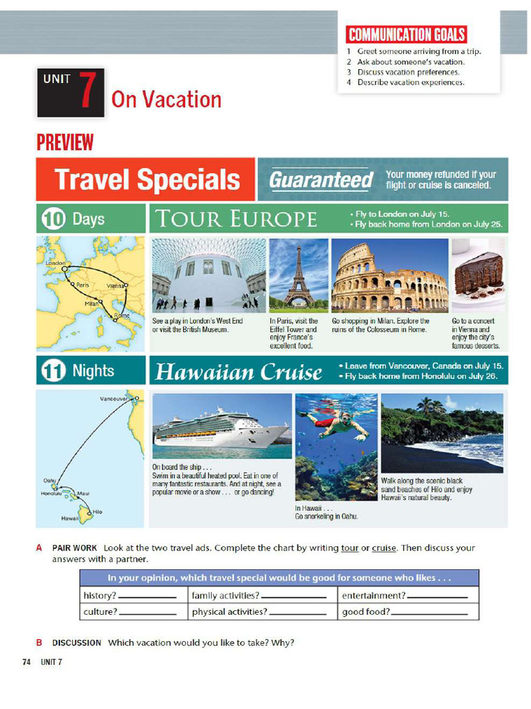 Unidad 7 - On Vacation - Top Notch 1 - 1 | PDF