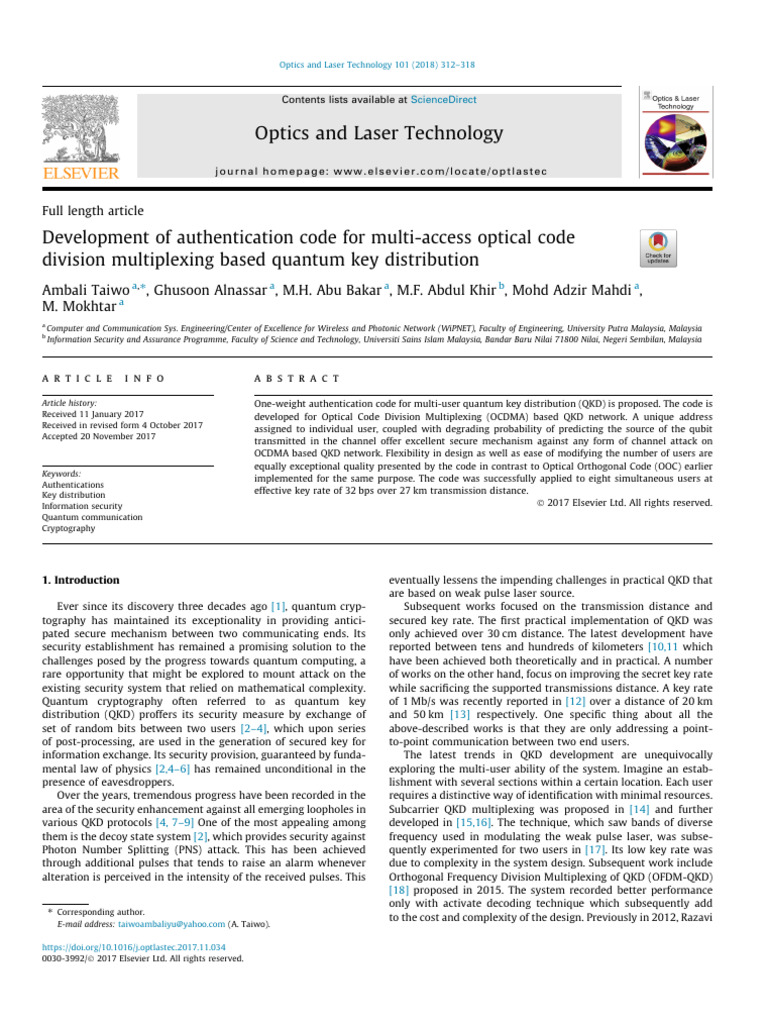 Development Of Authentication Code For Multi Access Optical Code Division Multiplexing Based