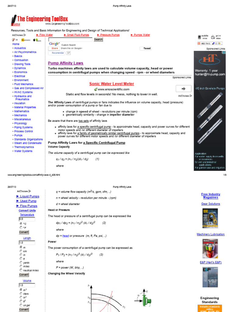 Pump Affinity Laws | PDF | Pump | Applied And Interdisciplinary Physics