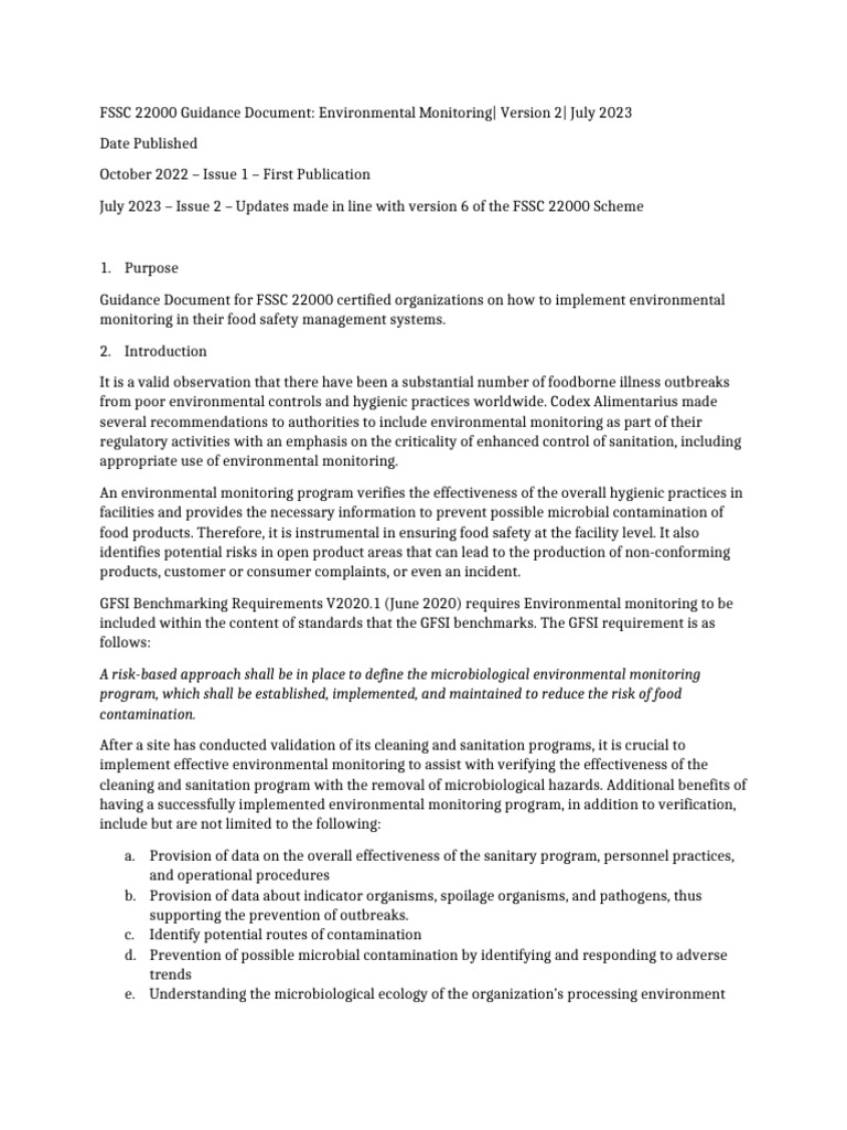 FSSC 22000 Guidance Document Environmental Monitoring. Version 2. July ... FSSC 22000 Guidance Document Environmental Monitoring. Version 2. July ...
