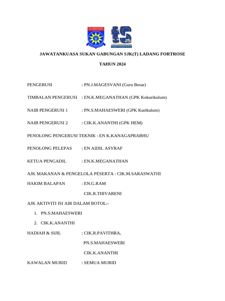 JAWATANKUASA SUKAN GABUNGAN STLF 2024 | PDF
