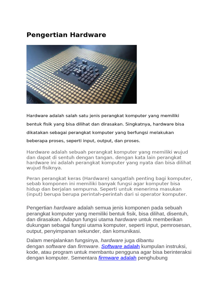 Pengertian dan Fungsi Hardware Komputer | PDF
