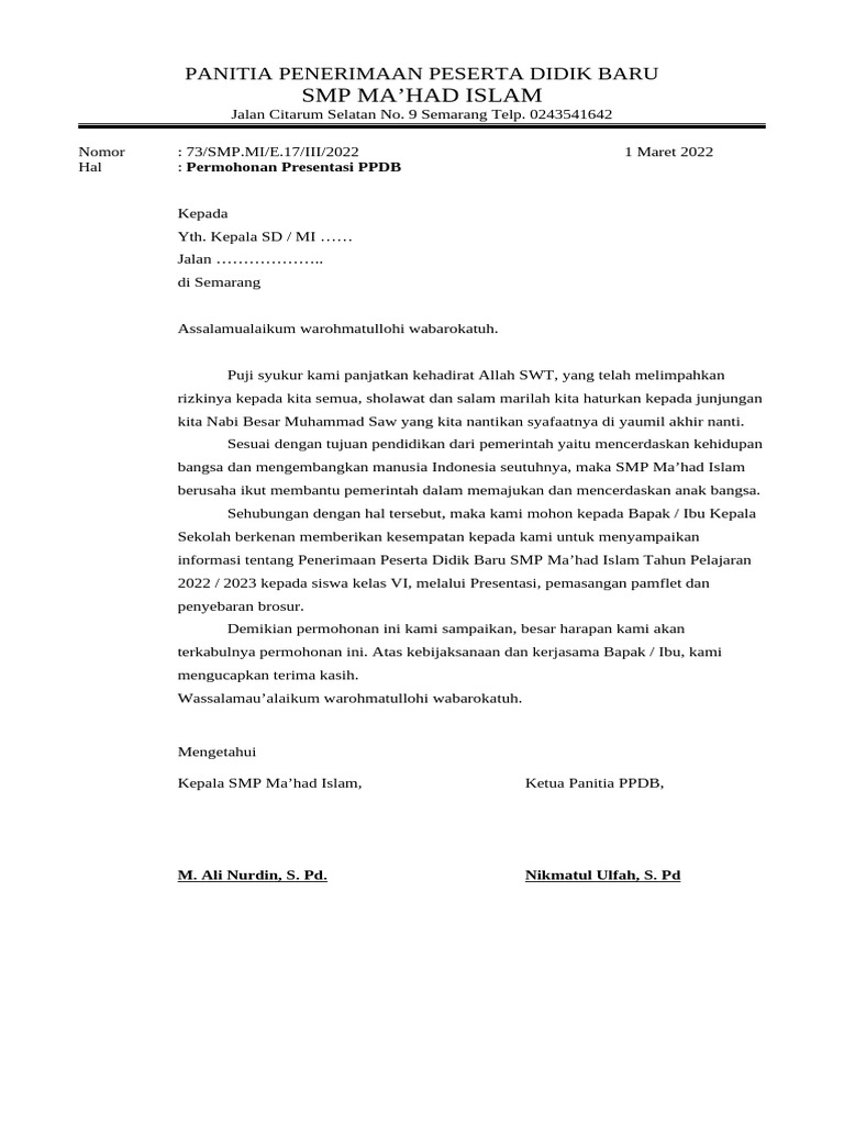 Permohonan Presentasi PPDB SMP | PDF