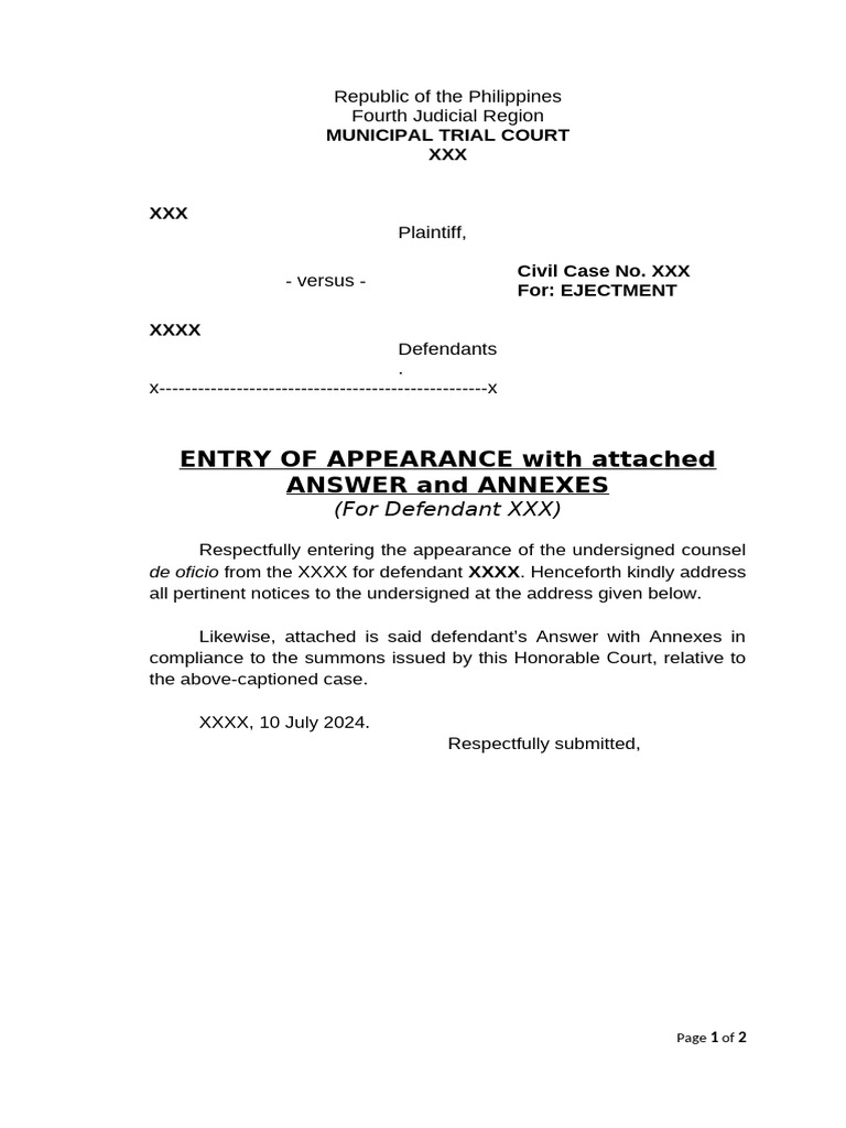 Entry of Appearance_Sample | PDF