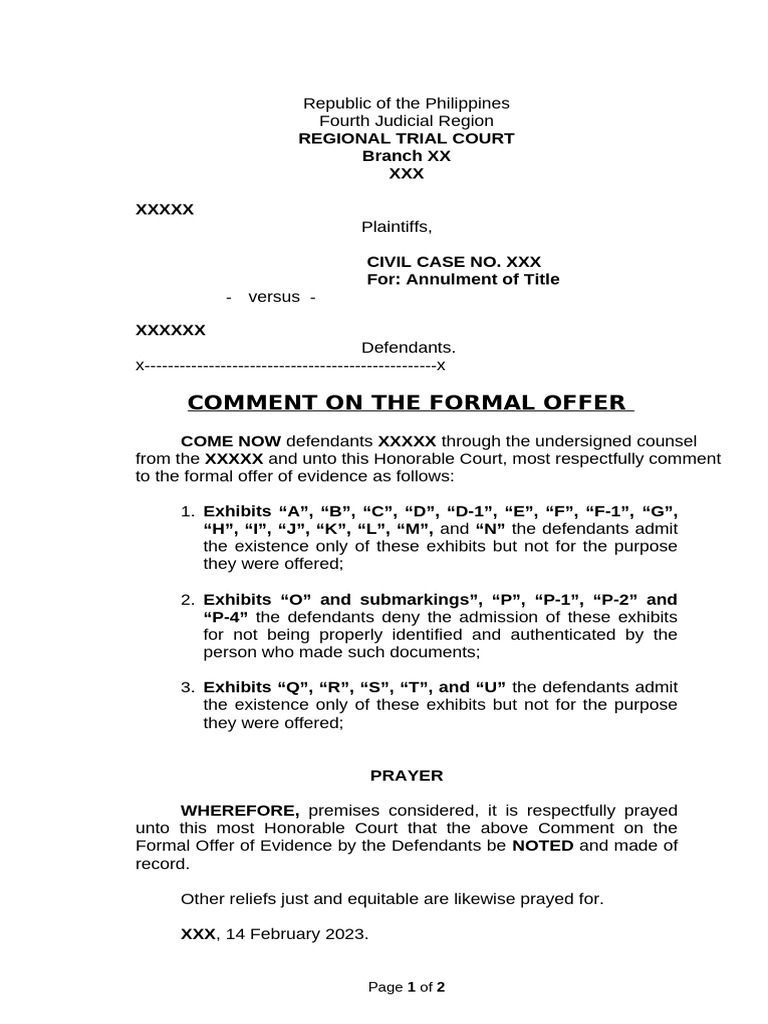 Comment on Evidence Offer in Court Case | PDF