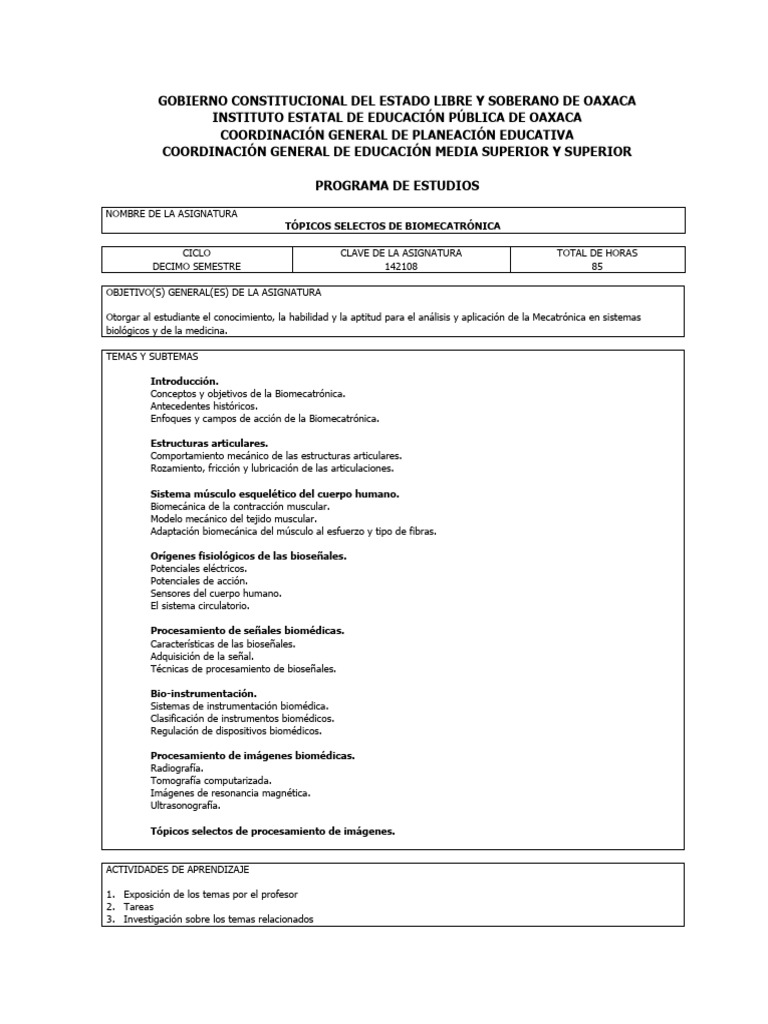 Topicos Selectos de Biomecatronica | PDF
