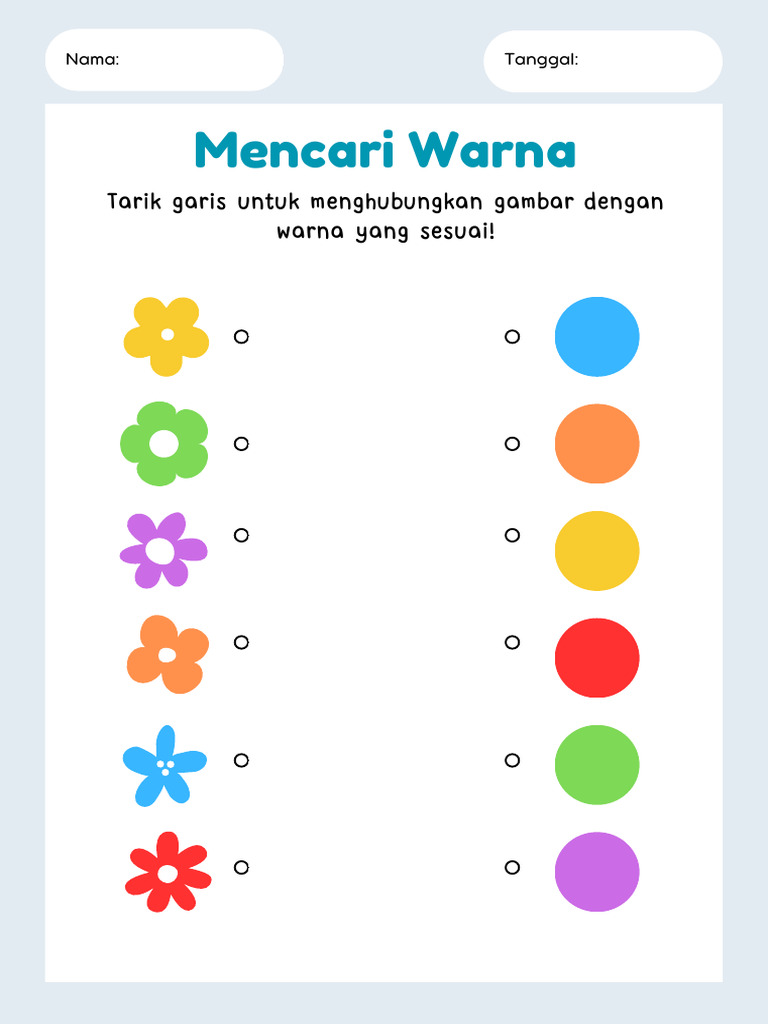 Lembar Kerja Bahasa Mengenal Warna Pendidikan Anak Usia Dini Putih BIru ...