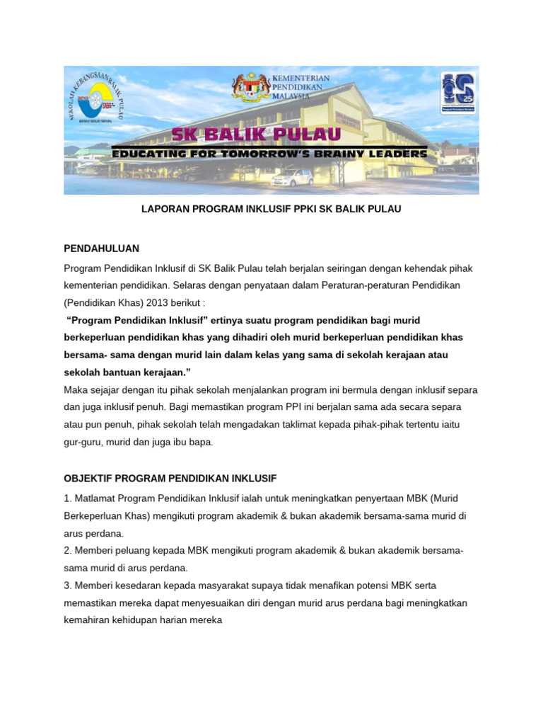 Laporan Program Inklusif 2019 Utk KPM | PDF