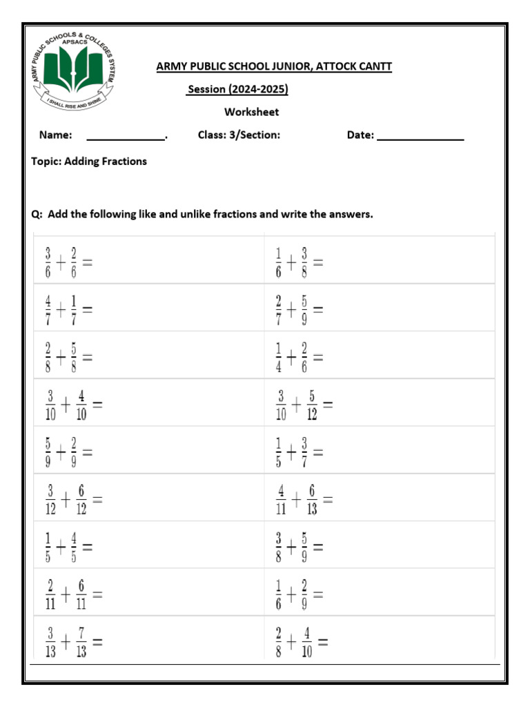 Grade 3 Fractions Worksheet | PDF