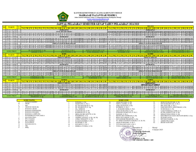 REV_JADWAL PELAJARAN SEMESTER GENAP T.P. 2024-2025 | PDF