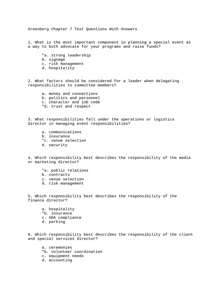 Greenberg Chapter 7 Event Planning Quiz | PDF | Business