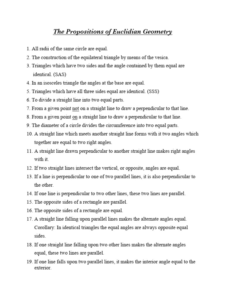 The Propositions of Euclidian Geometry | PDF | Triangle | Perpendicular