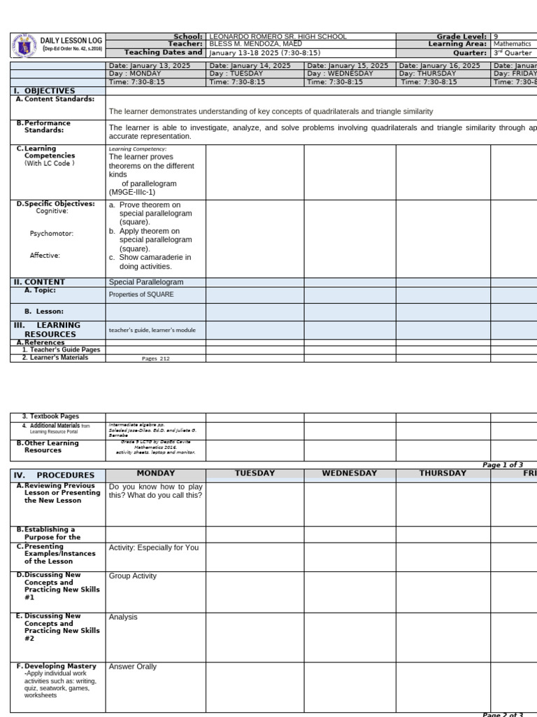 MATH 9 Q3- WEEK 5 | PDF | Learning | Mathematics