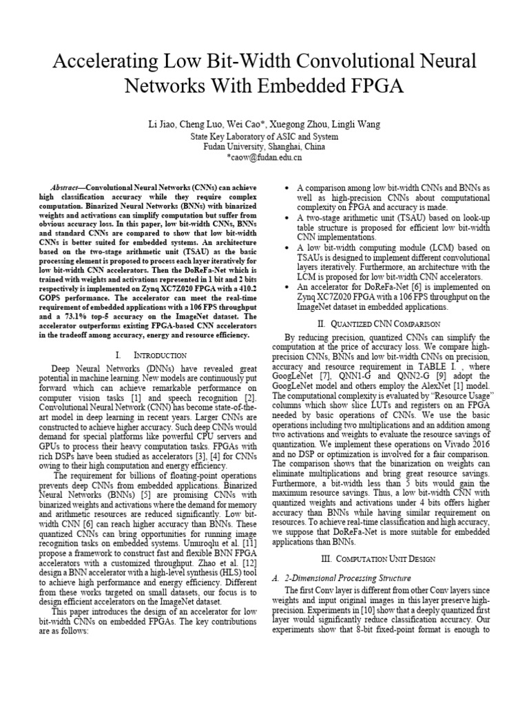 Accelerating Low Bit Width Convolutional Neural Networks With Embedded