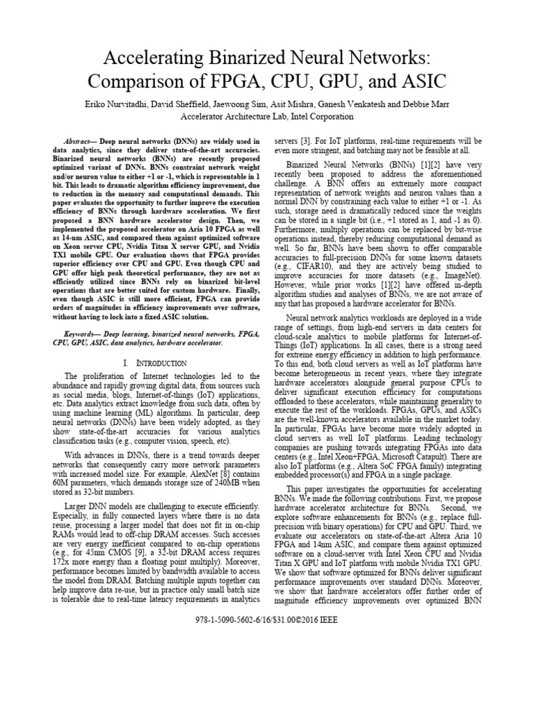 Accelerating Binarized Neural Networks Comparison Of Fpga Cpu Gpu And