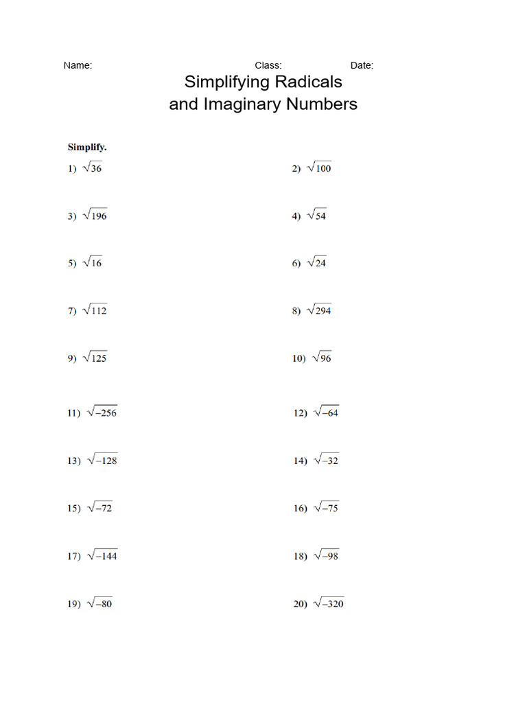 Simplifying Radicals & Imaginary Numbers | PDF