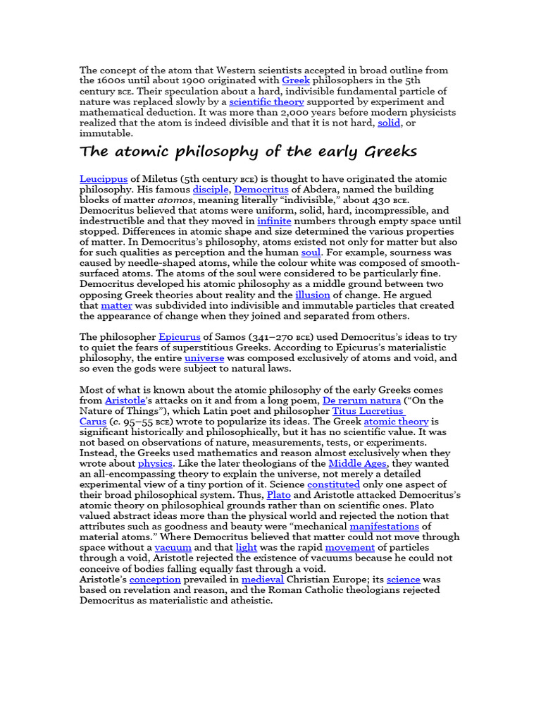 The Concept of The Atom That Western Scientists | PDF | Aristotle | Matter