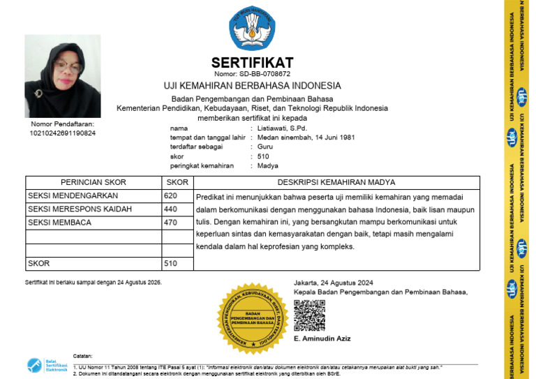 Sertifikat UKBI Listiawati | PDF