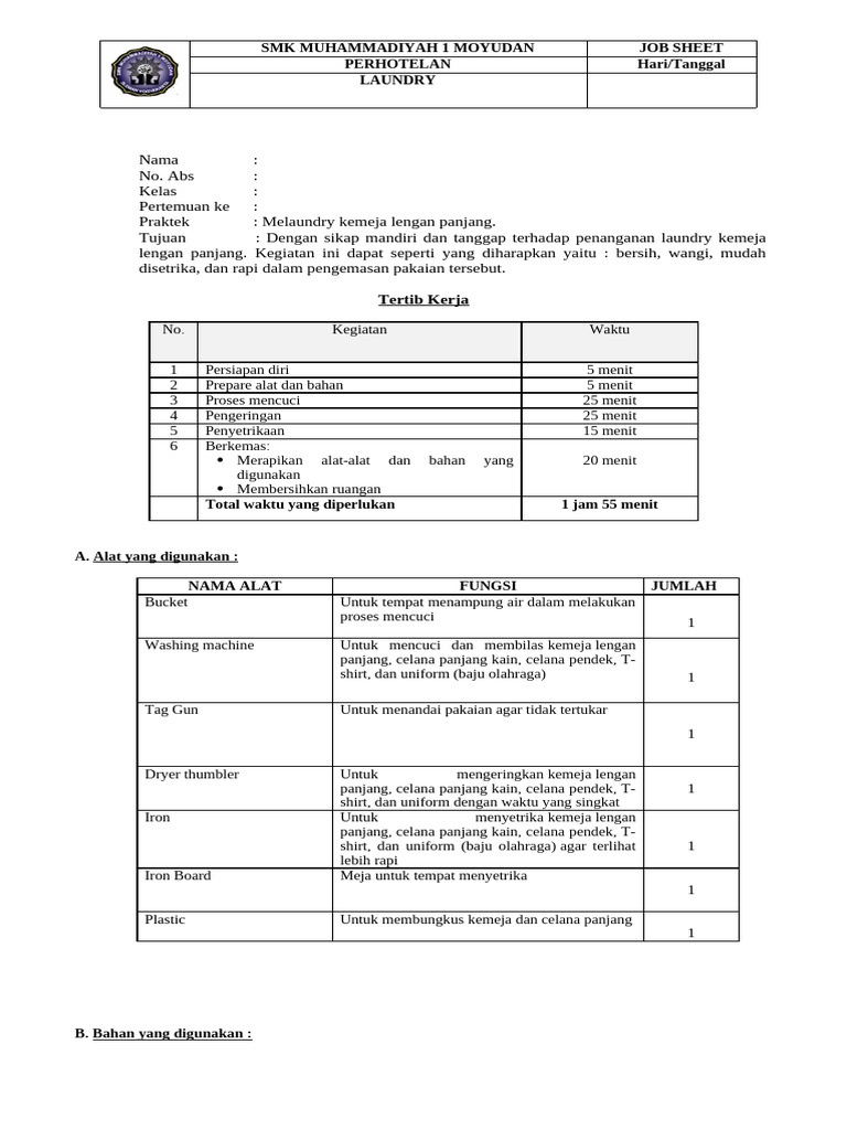 Jobsheet Laundry Xii PH | PDF