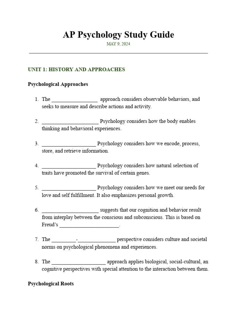 AP Psych FULLL STUDY GUIDE | PDF | Psychology | Perception