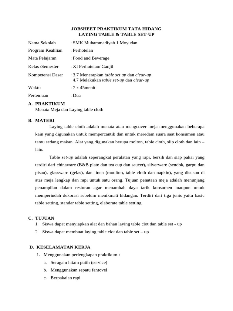 Praktikum Tata Hidang: Table Set-Up | PDF