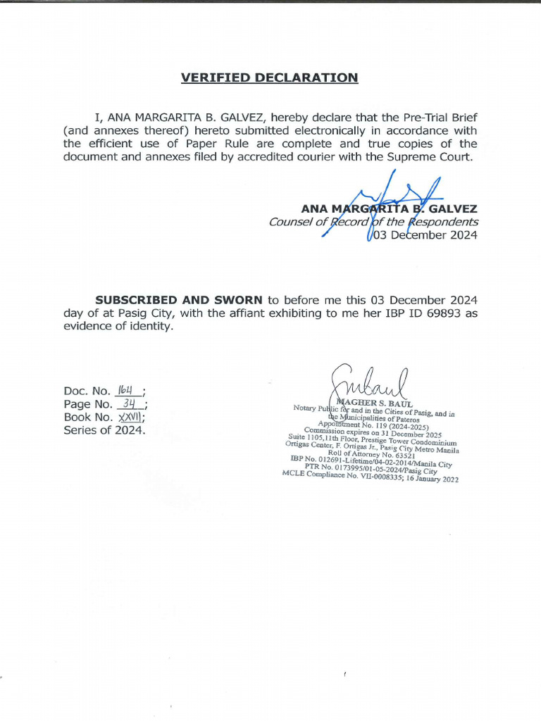 Verified Declaration (Pre Trial-Superiano) | PDF