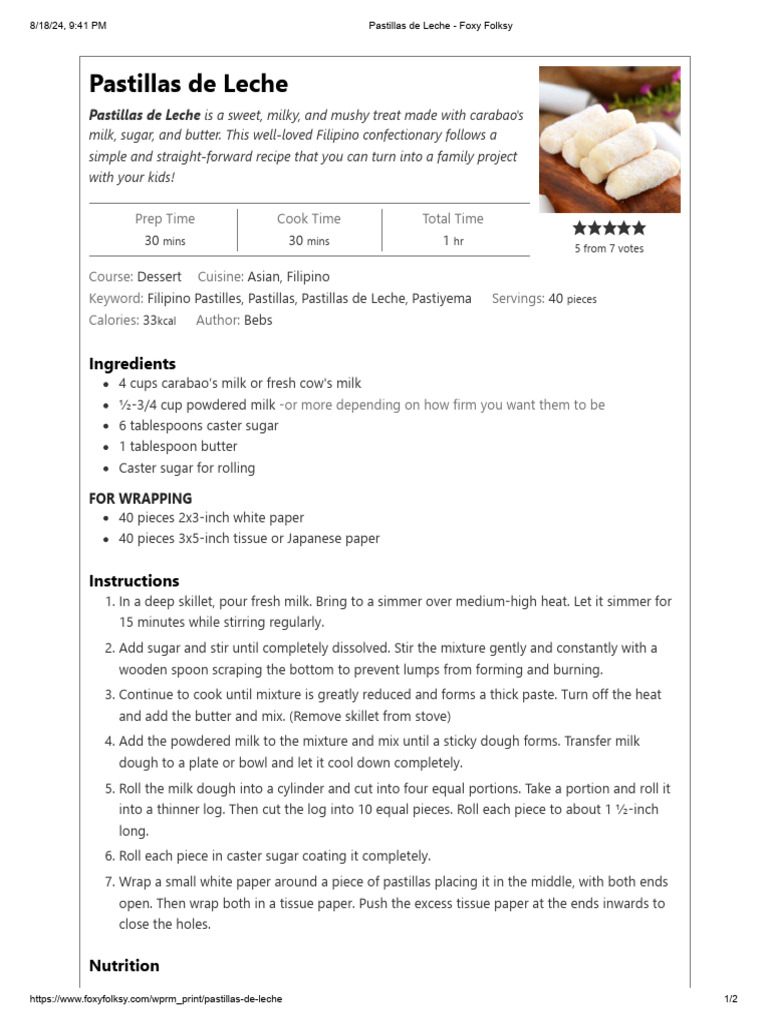 Pastillas de Leche Nutrition Overview | PDF | Milk | Sugar