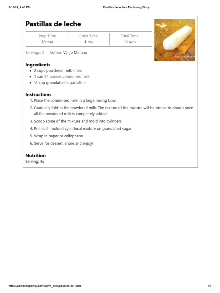 Pastillas de leche - Panlasang Pinoy | PDF
