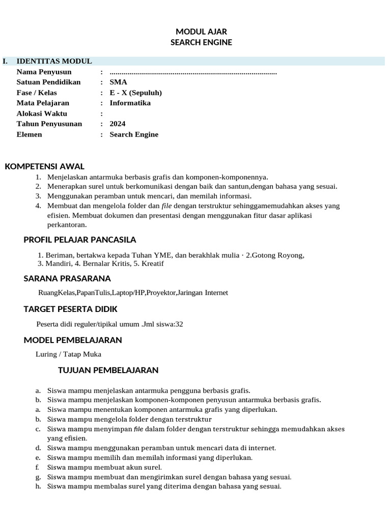 Modul Ajar Literasi Digital (Search Engine) | PDF