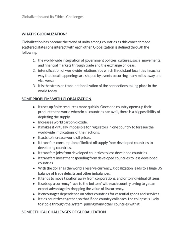 Globalization and Its Ethical Challenges | PDF | Globalization ...