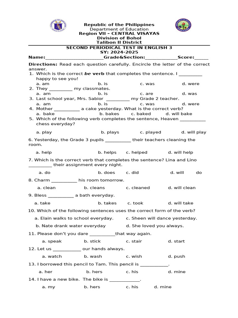 Second Periodical Test in English 2024 2025 - 031715 | PDF | Linguistics