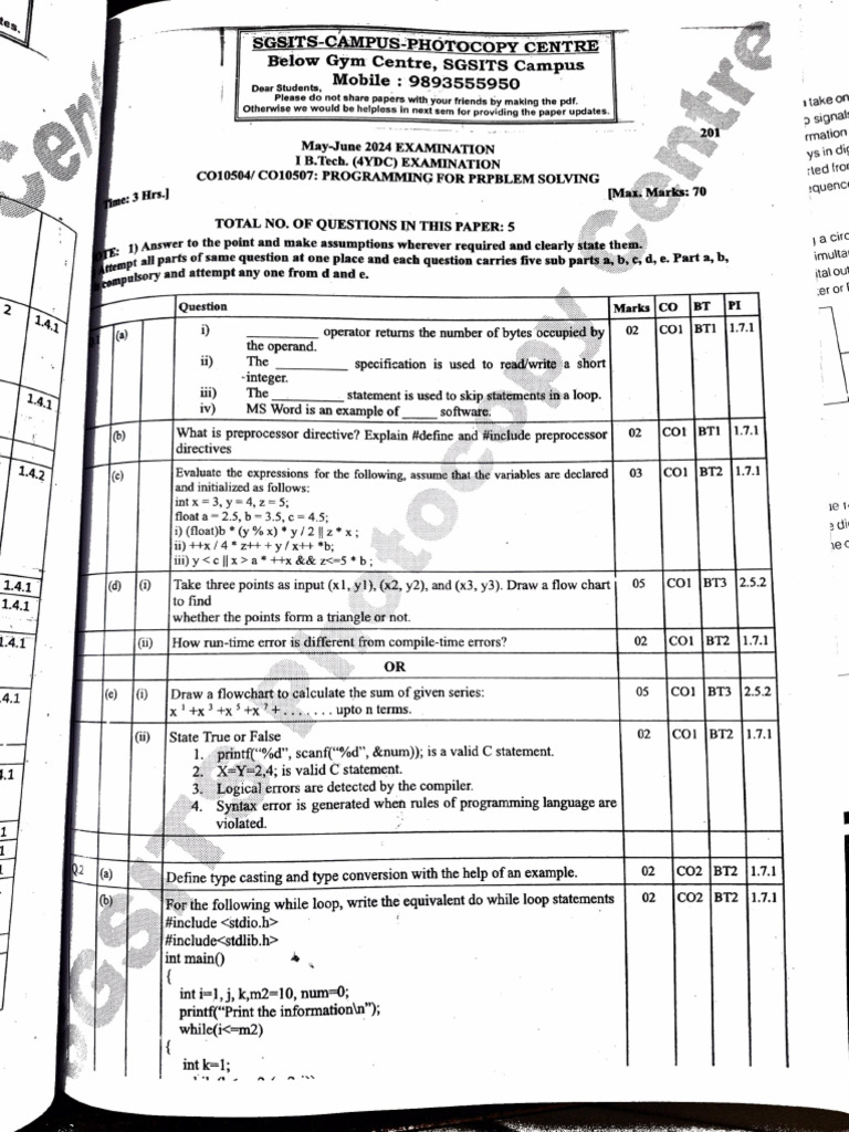 Computer Pogramming 8 Years PYQ | PDF