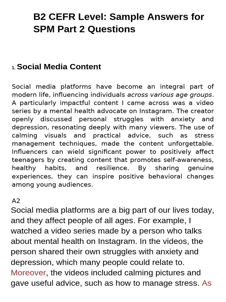 SPM B2 CEFR Sample Answers Adjusted | PDF | Cybercrime | Climate Change