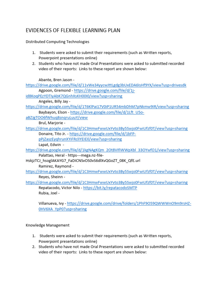 Flexible Learning Plan Submissions | PDF