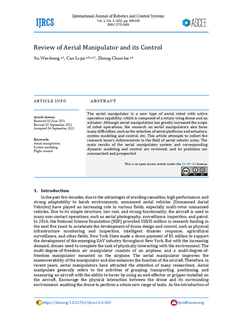 Review of Aerial Manipulator and Its Control | PDF | Unmanned Aerial Vehicle | Helicopter