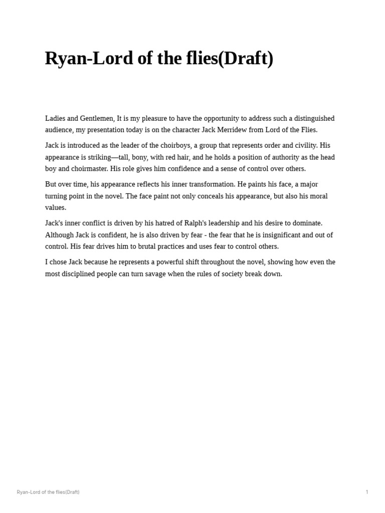Ryan-Lord of The Flies (Draft) | PDF