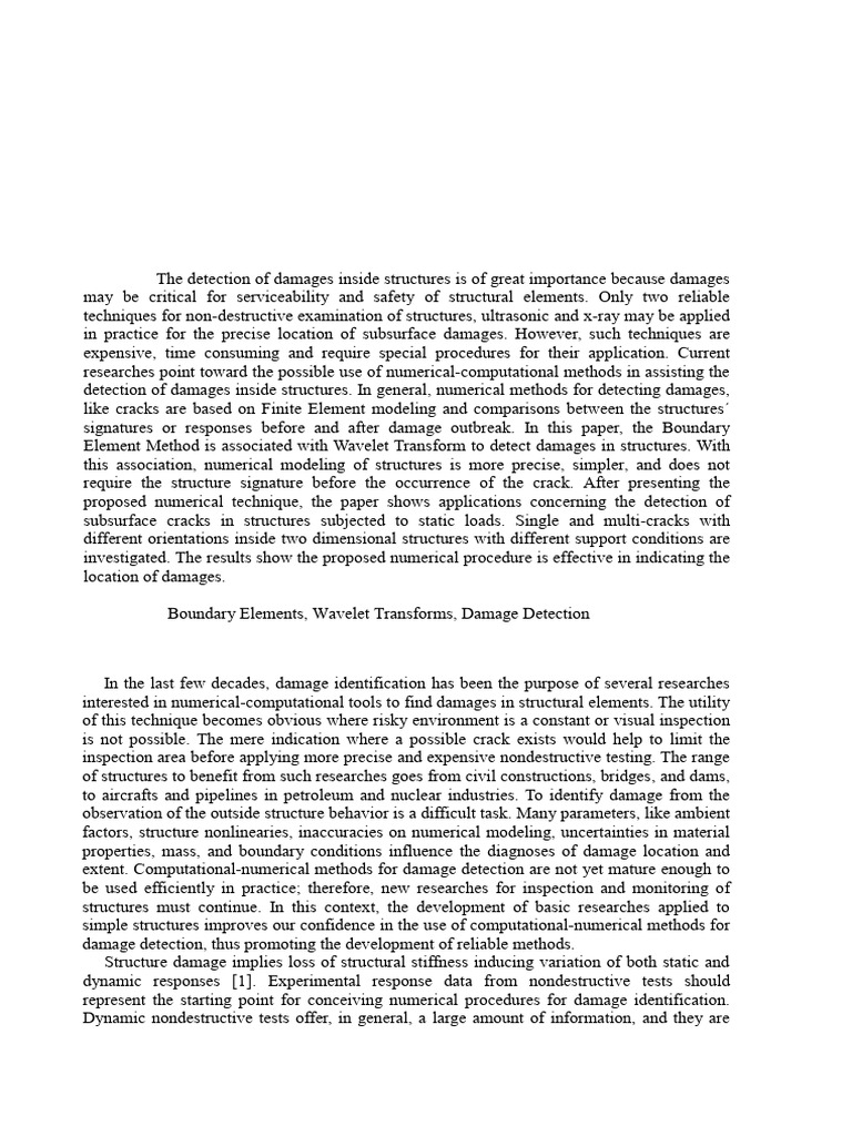 BOUNDARY ELEMENT AND WAVELET TRANSFORM METHODS FOR DAMAGE DETECTION IN 2D STRUCTURES | PDF ...