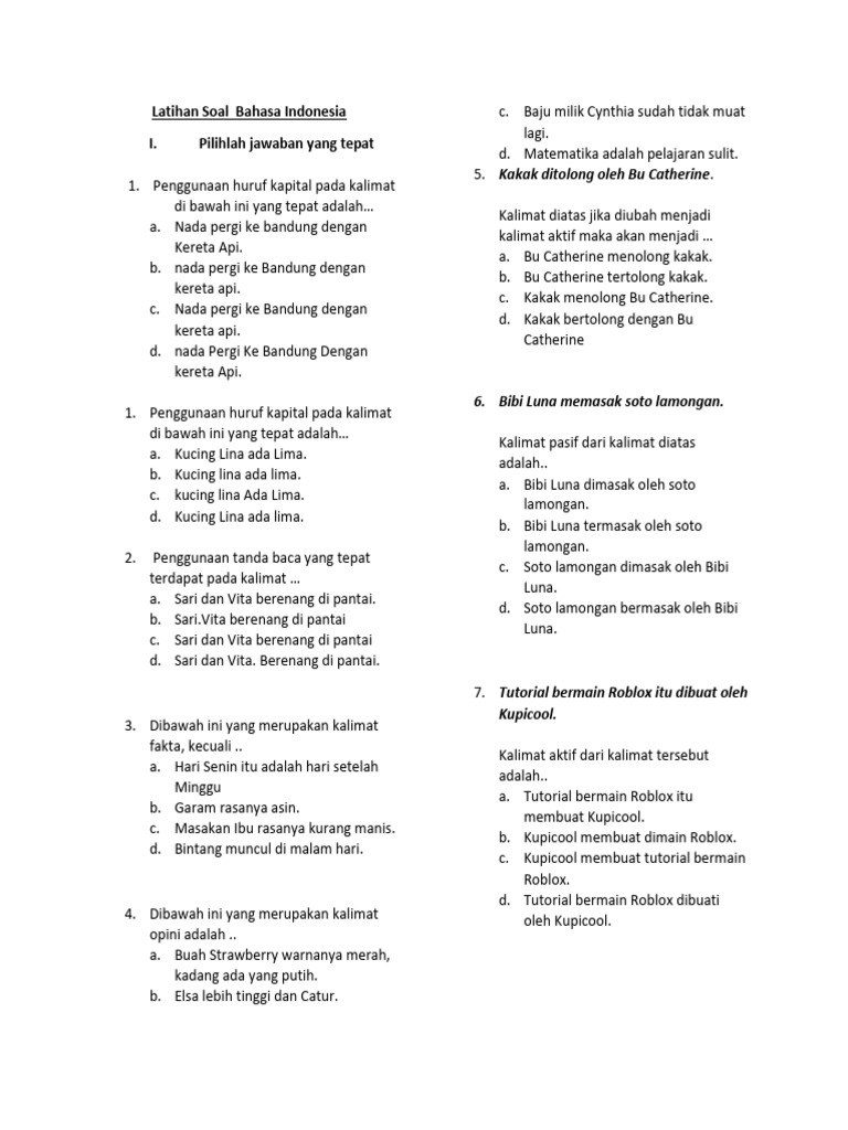 Latihan Soal Bahasa Indonesia Kelas 2 - SAS Semester 1 - Kurikulum Merdeka - Referensi Buku ESPS ...