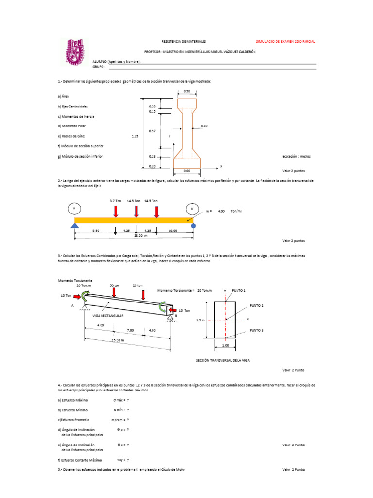 Simulacro de Examen 2do Parcial RM | PDF | Viga (Estructura) | Doblar