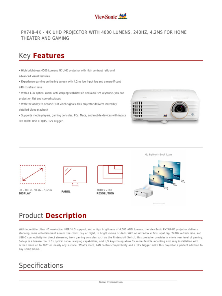 Datasheet-PX748-4K | PDF | Display Resolution | Hdmi