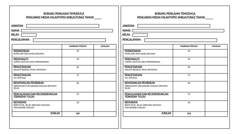 BORANG PENILAIAN TEMUDUGA | PDF