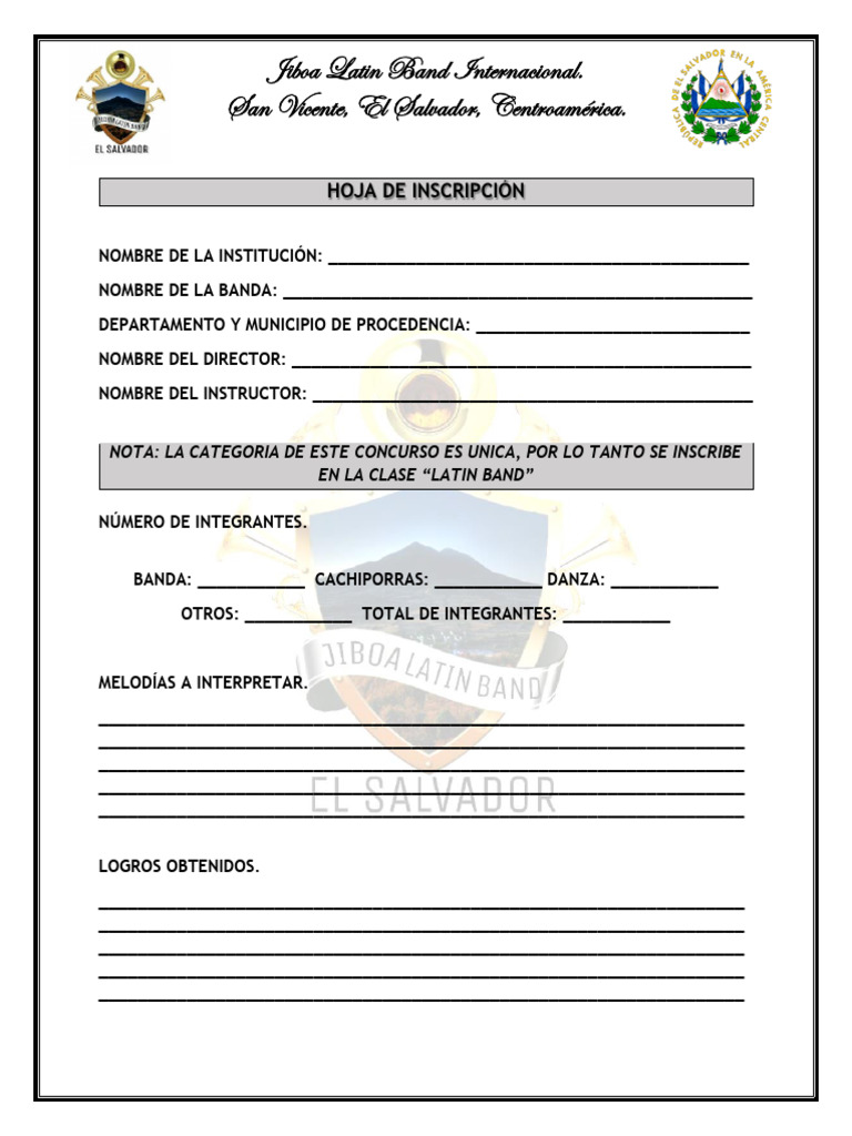 Inscripción para Jiboa Latin Band | PDF