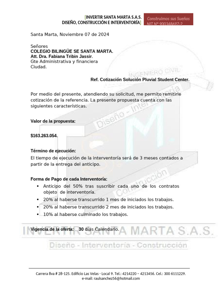 CARTA REMISION COTIZACION SOLUCIÓN PLUVIAL SC copia | PDF ...