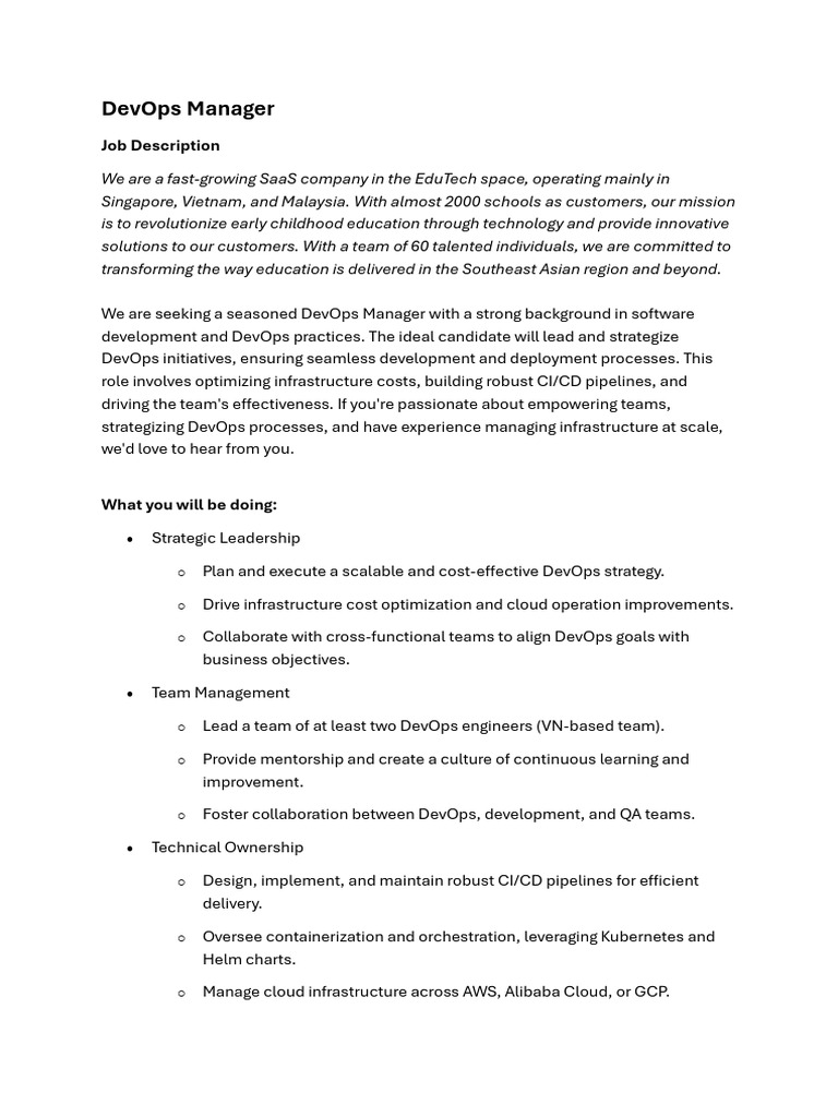 JD For Devops Lead - Littlelives | PDF | Cloud Computing | Computing