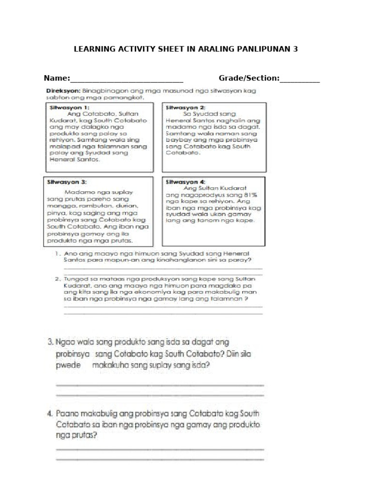 LEARNING ACTIVITY SHEET IN ARALING PANLIPUNAN 3 | PDF